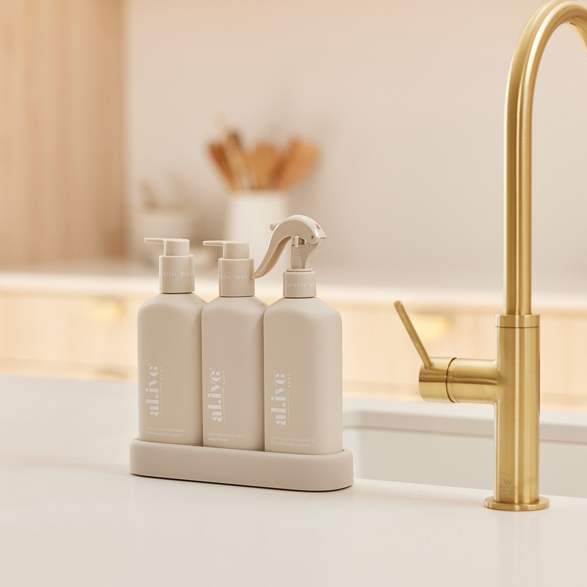 Dishwashing Liquid, Hand Wash & Bench Spray + Tray, Premium Kitchen Tr